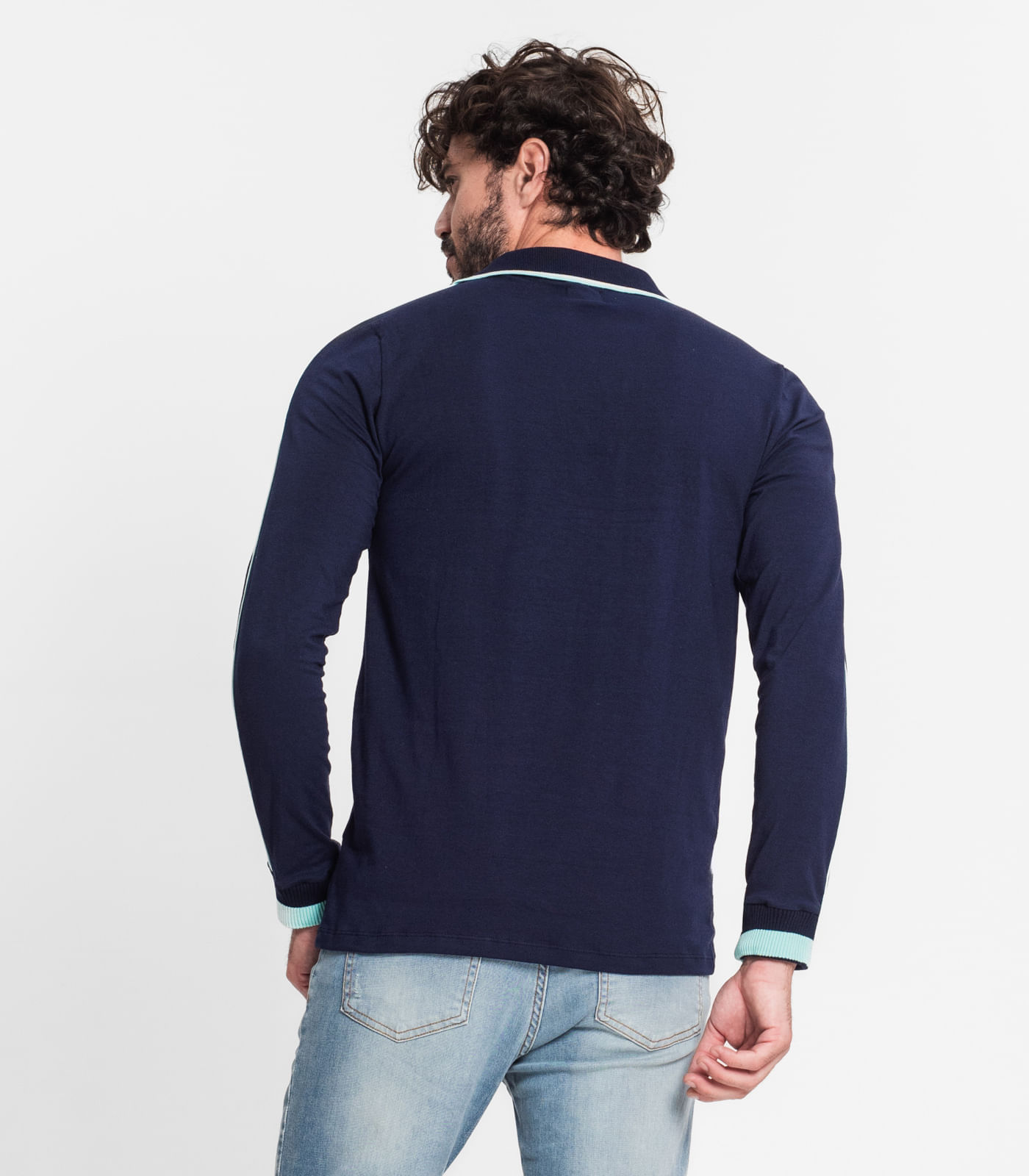 Camisa Polo Masculina Manga Longa Diametro Azul