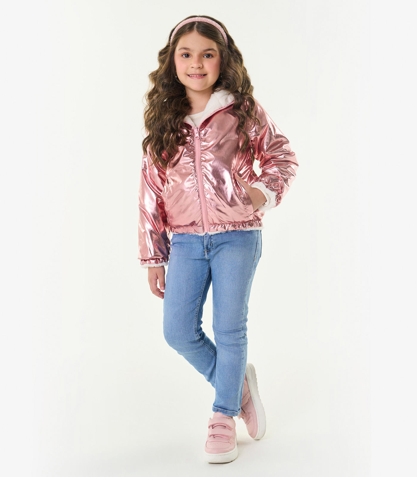 Jaqueta Infantil Feminina Metalizada Trick Nick Rosa