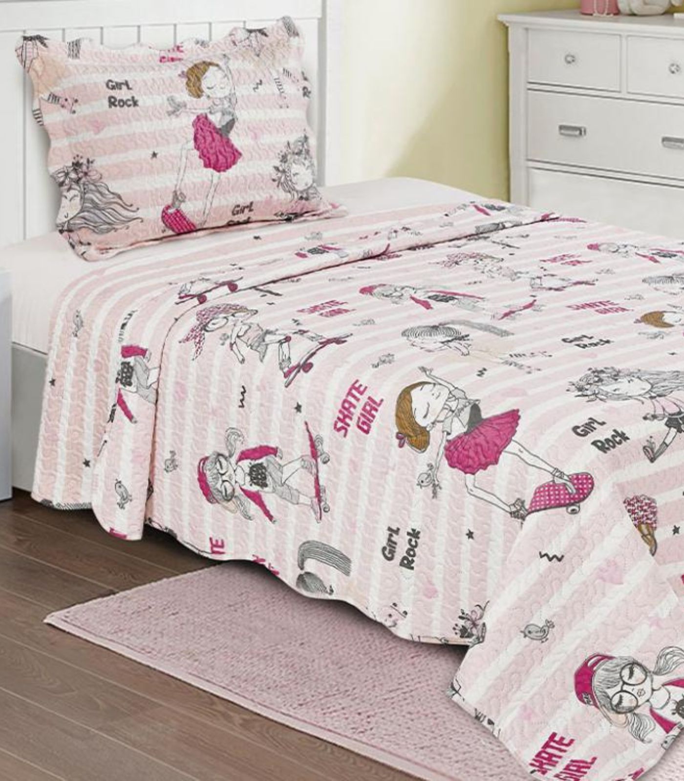 Jogo De Colcha Evolution Patchwork Solteiro Camesa Rosa