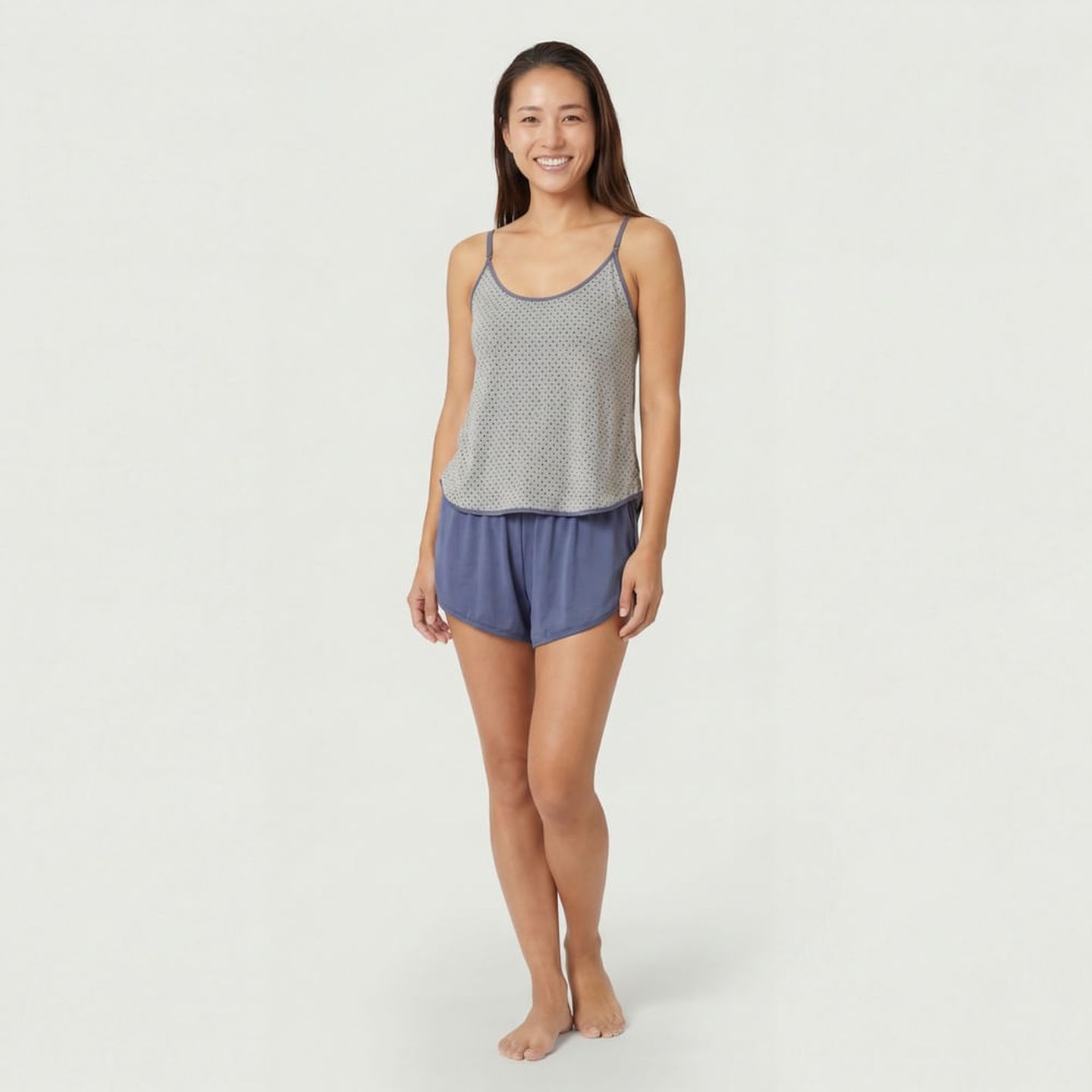 Short doll feminino sem manga poá azul - Del Rio